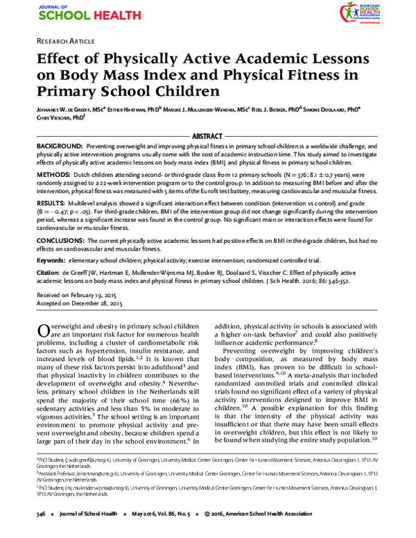 (PDF) Effect of Physically Active Academic Lessons on Body Mass Index ...