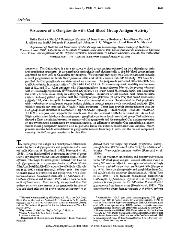(PDF) Structure of a ganglioside with Cad blood group antigen activity