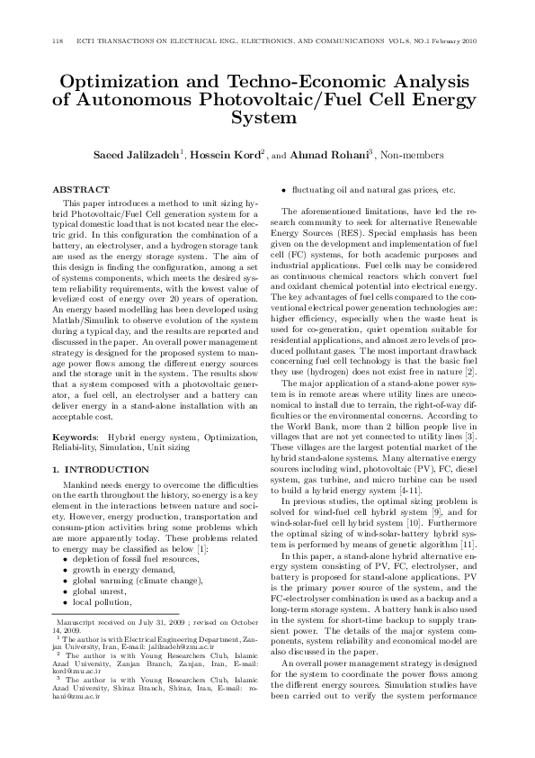 (PDF) Optimization and Techno-Economic Analysis of Autonomous ...
