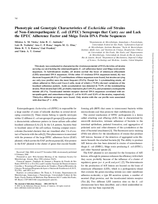 (PDF) Phenotypic and Genotypic Characteristics ofEscherichia coliStrains of Non ...