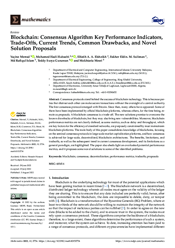 (PDF) Blockchain: Consensus Algorithm Key Performance Indicators, Trade-Offs, Current Trends ...