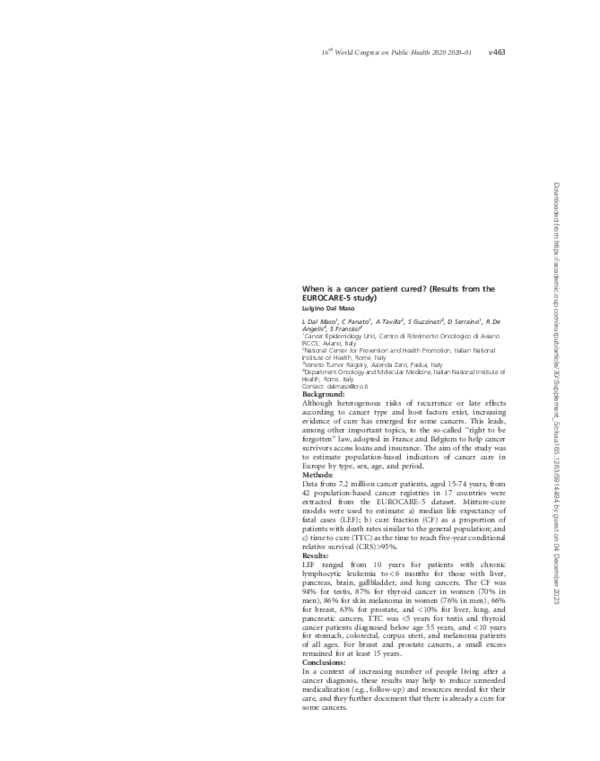 (PDF) When is a cancer patient cured? (Results from the EUROCARE-5 study)