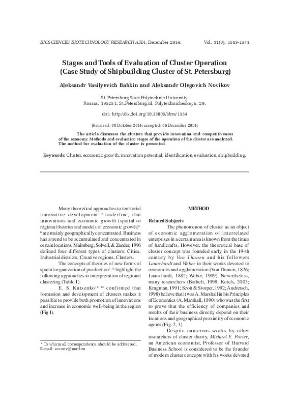(PDF) Stages and Tools of Evaluation of Cluster Operation (Case Study of Shipbuilding Cluster of ...