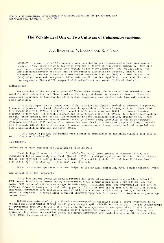 (PDF) The volatile leaf oils of two cultivars of Callistemon viminalis