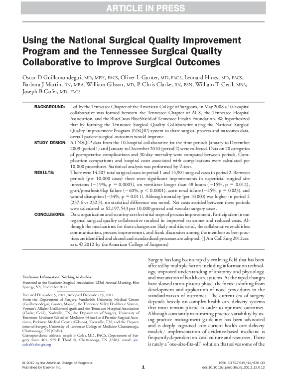 (PDF) Using the National Surgical Quality Improvement Program and the ...