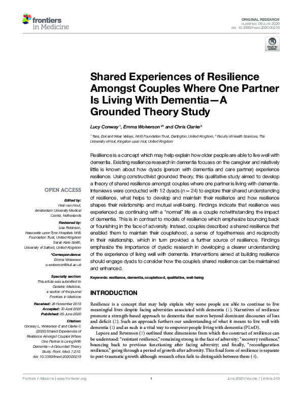 (PDF) Shared Experiences of Resilience Amongst Couples Where One ...