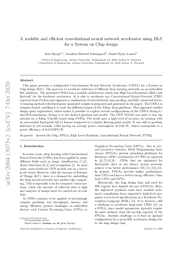 (PDF) A scalable and efficient convolutional neural network accelerator using HLS for a system ...