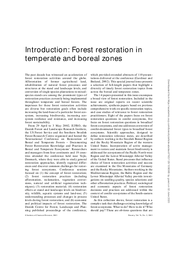 (PDF) Introduction: Forest restoration in temperate and boreal zones