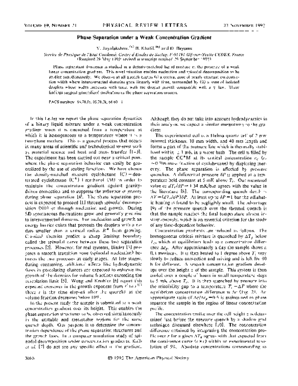 (PDF) Phase separation under a weak concentration gradient
