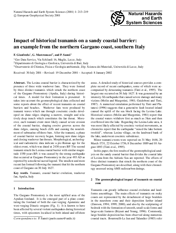 (PDF) Impact of historical tsunamis on a sandy coastal barrier: an ...