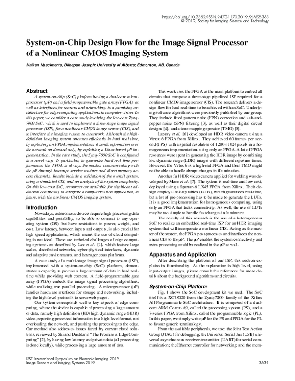 (PDF) System-on-Chip design flow for the image signal processor of a nonlinear CMOS imaging system