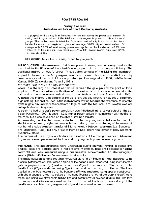 (PDF) Power in Rowing