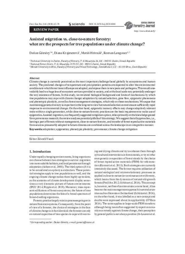 (PDF) Assisted migration vs. close-to-nature forestry: what are the ...