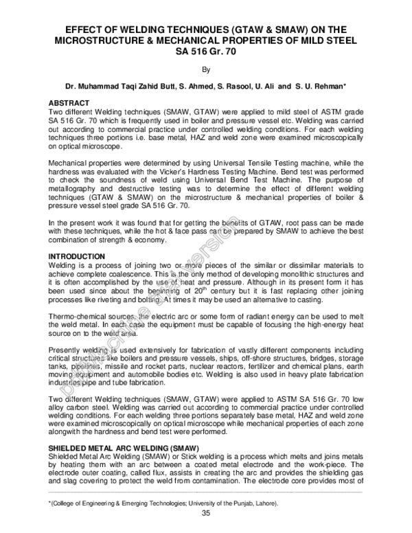 (PDF) EFFECT OF WELDING TECHNIQUES (GTAW & SMAW) ON THE MICROSTRUCTURE & MECHANICAL PROPERTIES ...