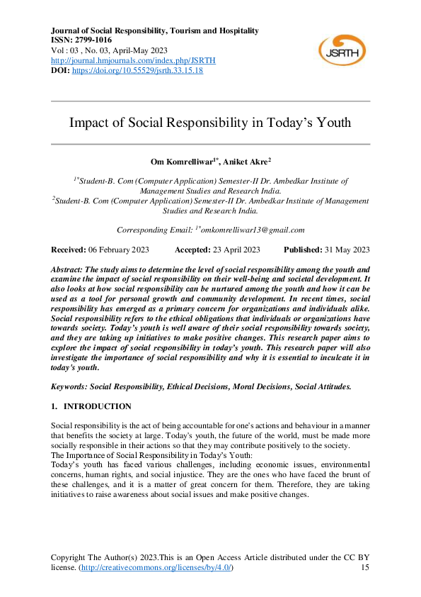 (PDF) Impact of Social Responsibility in Today’s Youth