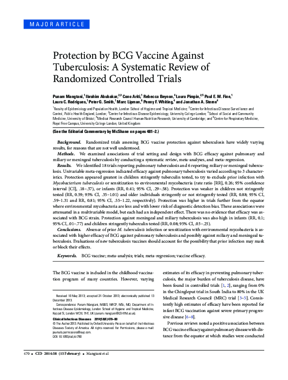 (PDF) Protection by BCG Vaccine Against Tuberculosis: A Systematic Review of Randomized ...