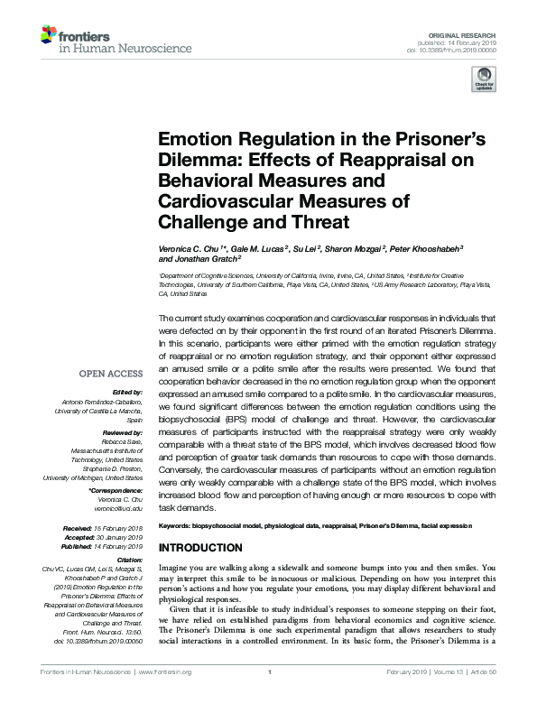 (PDF) Emotion Regulation in the Prisoner’s Dilemma: Effects of ...