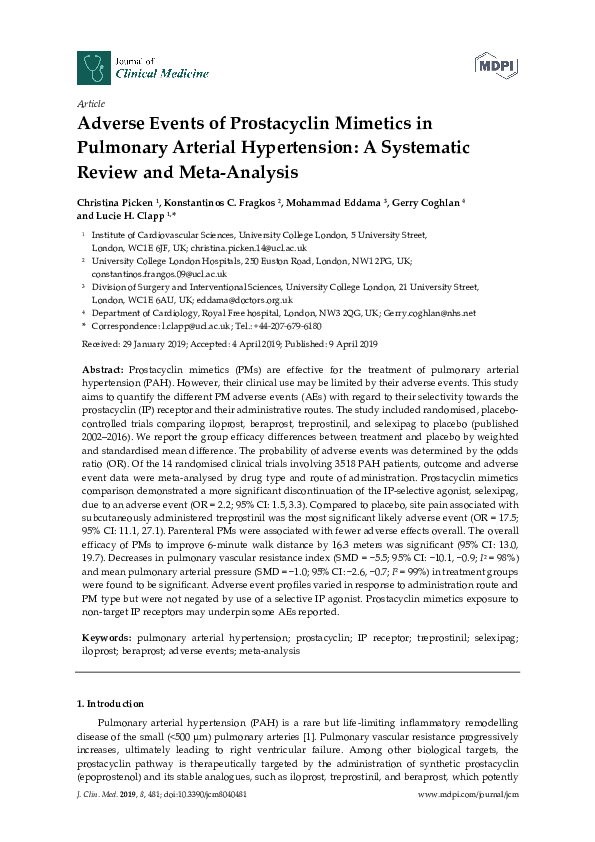 (PDF) Adverse Events of Prostacyclin Mimetics in Pulmonary Arterial ...