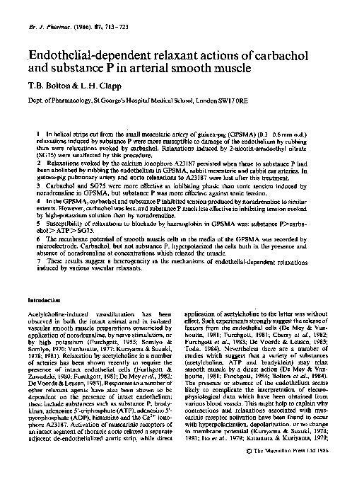 (PDF) Endothelial‐dependent relaxant actions of carbachol and substance ...