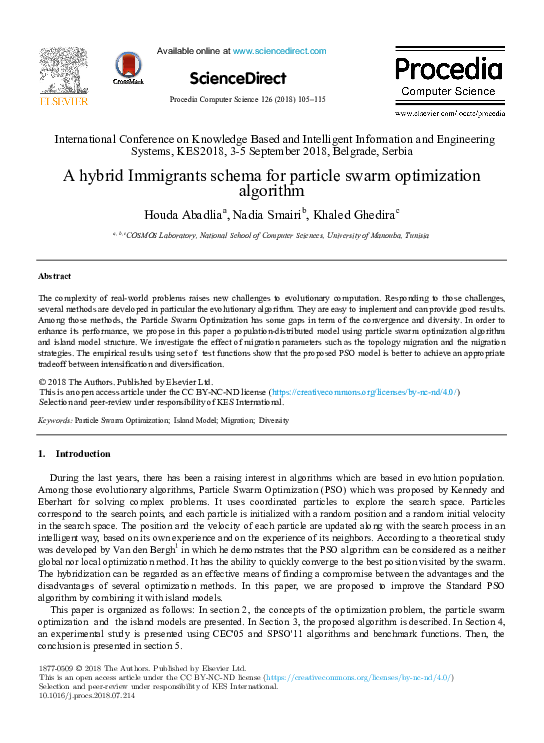(PDF) A hybrid Immigrants schema for particle swarm optimization algorithm
