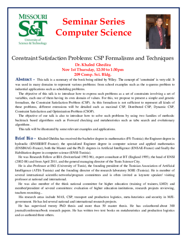 (PDF) Constraint Satisfaction Problems: CSP Formalisms and Techniques