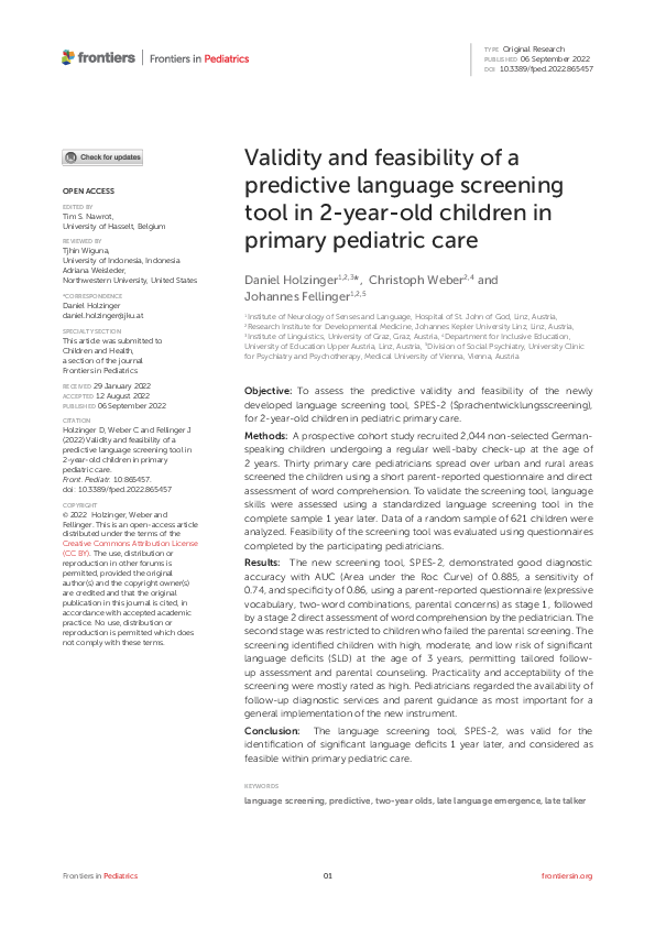 (PDF) Validity and feasibility of a predictive language screening tool in 2-year-old children in ...