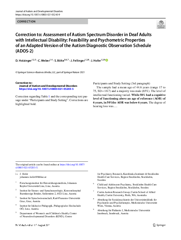 (PDF) Correction to: Assessment of Autism Spectrum Disorder in Deaf ...