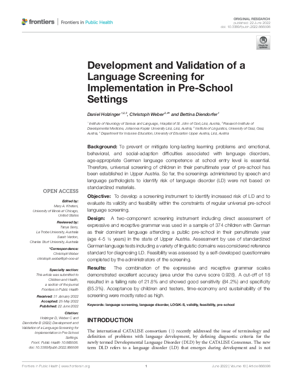 (PDF) Development and Validation of a Language Screening for ...