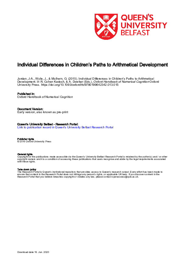(PDF) Individual Differences in Children’s Paths to Arithmetical ...