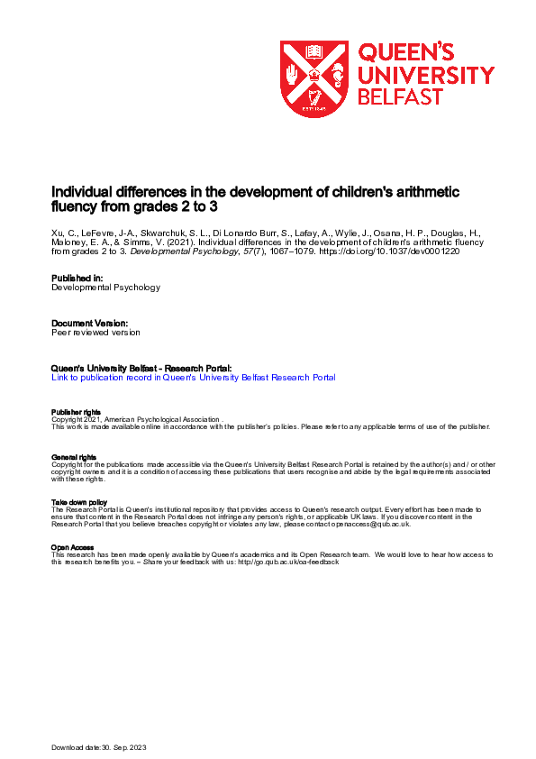 (PDF) Individual differences in the development of children’s arithmetic fluency from grades 2 ...