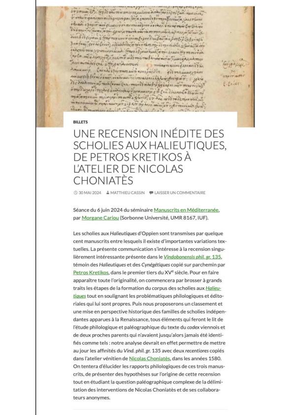 (PDF) Une recension inédite des scholies aux Halieutiques, de Petros ...