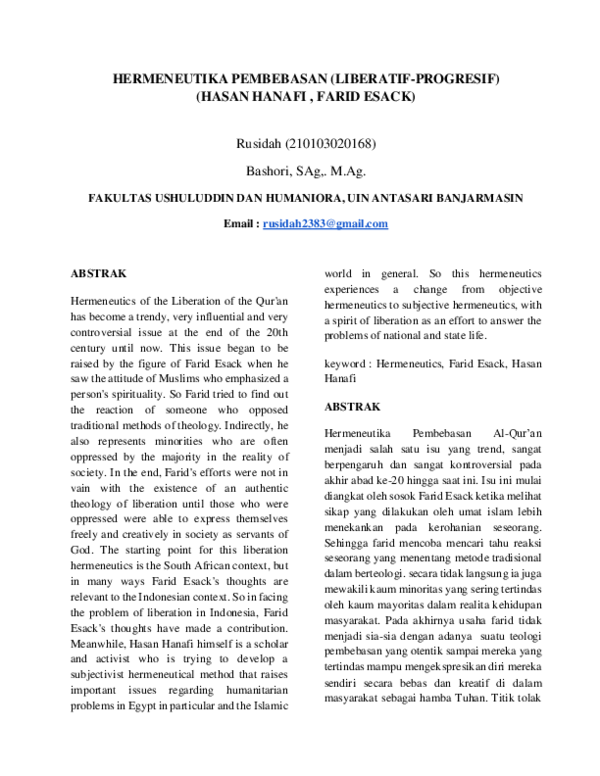 (PDF) HERMENEUTIKA PEMBEBASAN (LIBERATIF-PROGRESIF) (HASAN HANAFI ...