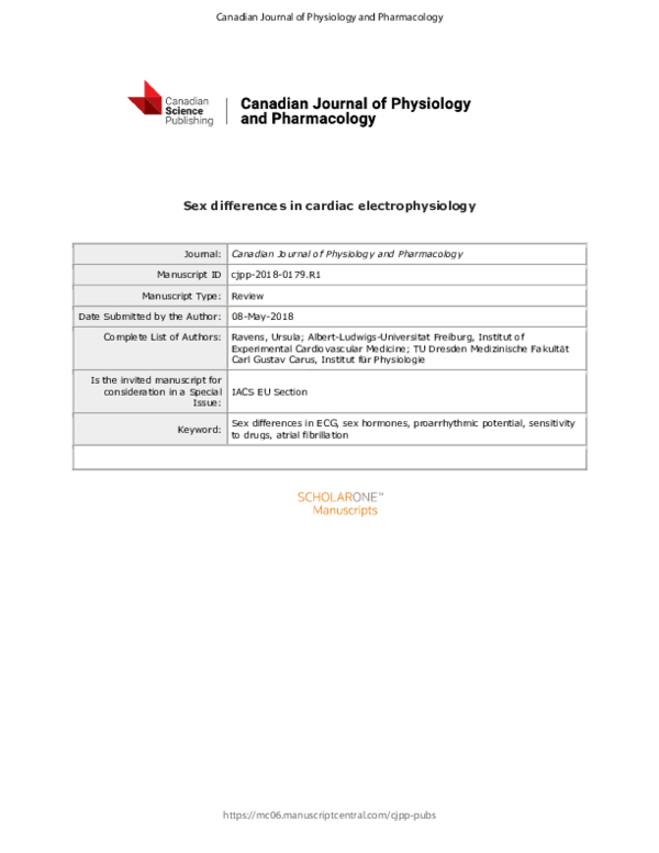 Pdf Sex Differences In Cardiac Electrophysiology