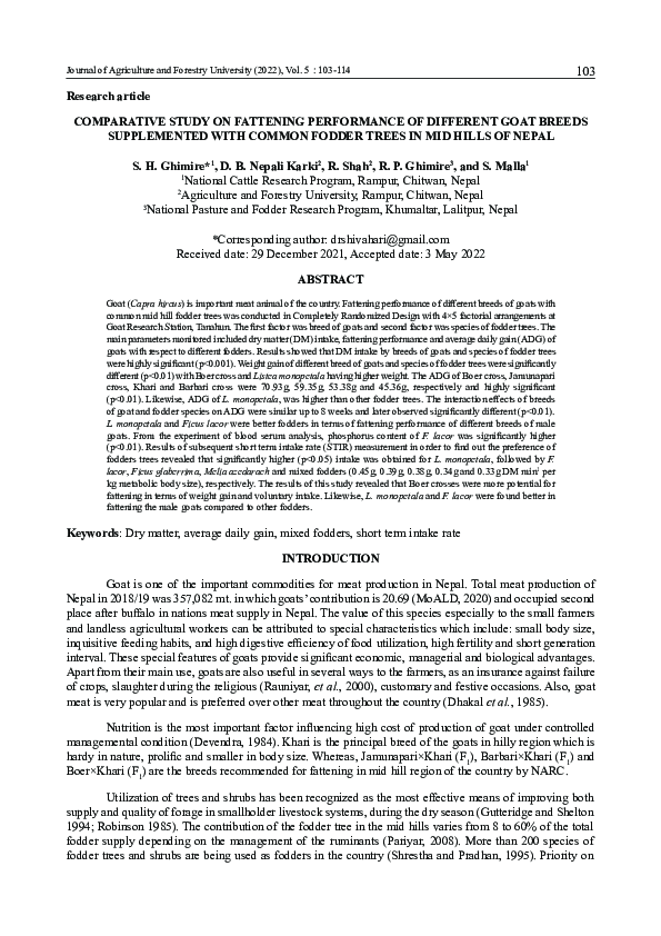 (PDF) Comparative study on fattening performance of different goat ...