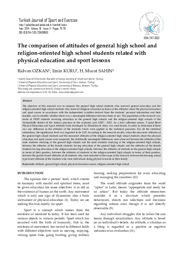 (PDF) The comparison of attitudes of general high school and religion-oriented high school ...