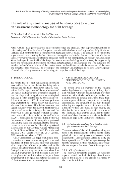 (PDF) Systematic Analysis of Building Codes for Heritage Assessment