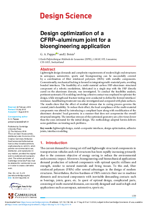 Pdf Design Optimization Of A Cfrp Aluminum Joint For A Bioengineering