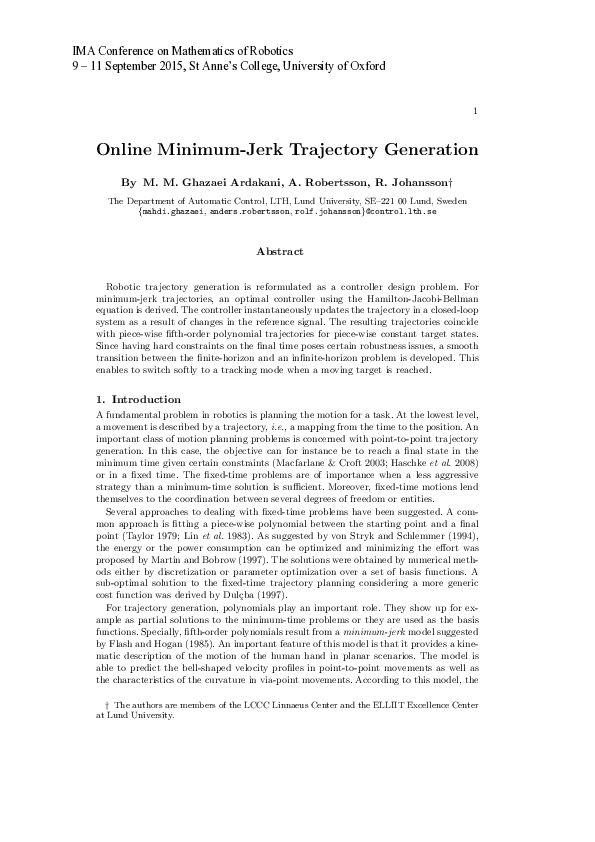 (PDF) Online Minimum-Jerk Trajectory Generation