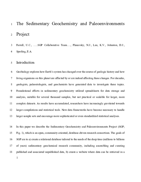 (PDF) The Sedimentary Geochemistry and Paleoenvironments Project