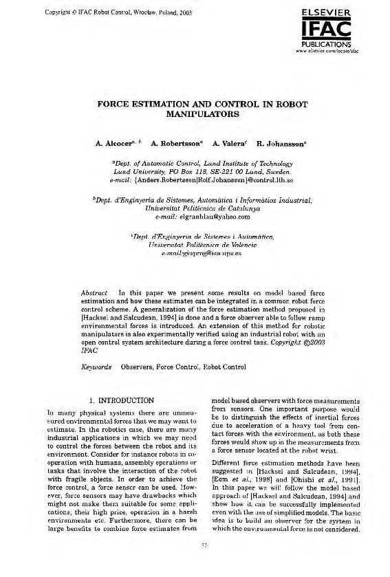 (PDF) Model-Based Force Estimation and Control in Robotics