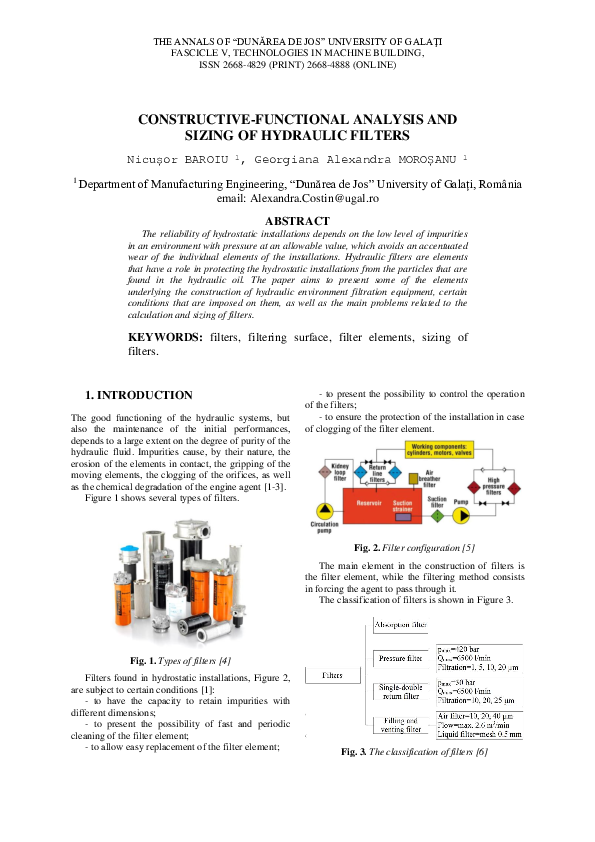 (PDF) Constructive-Functional Analysis and Sizing of Hydraulic Filters