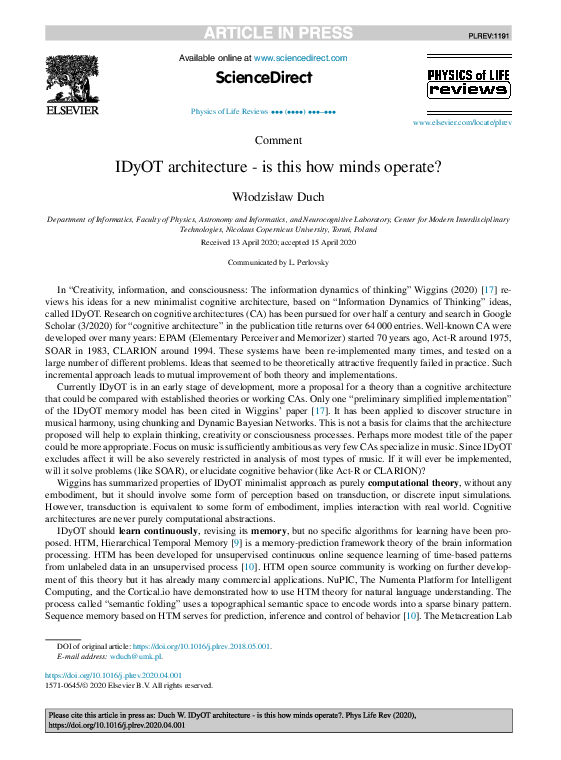 (PDF) IDyOT architecture - is this how minds operate?