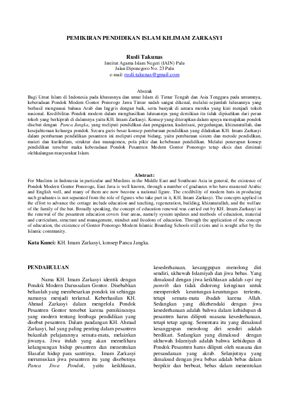 (PDF) Pemikiran Pendidikan Islam KH.IMAM Zarkasyi