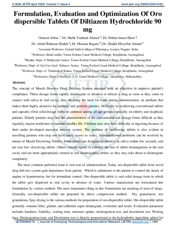 (PDF) Formulation, Evaluation and Optimization Of Oro dispersible ...