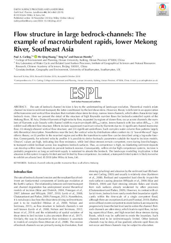 (PDF) Flow structure in large bedrock‐channels: The example of ...