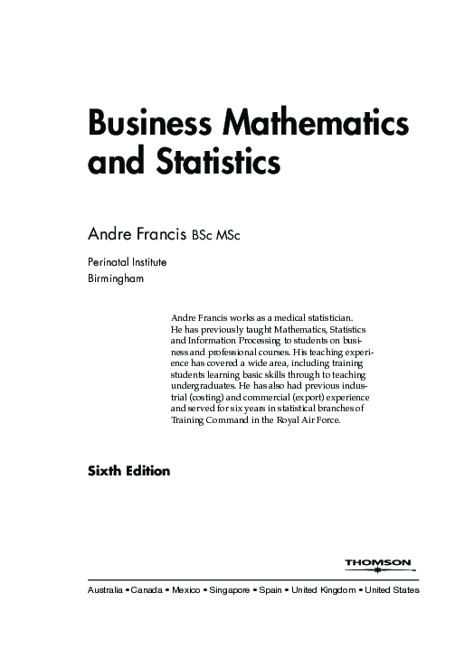 (PDF) Business Mathematics and Statistics