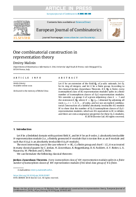 (PDF) One combinatorial construction in representation theory
