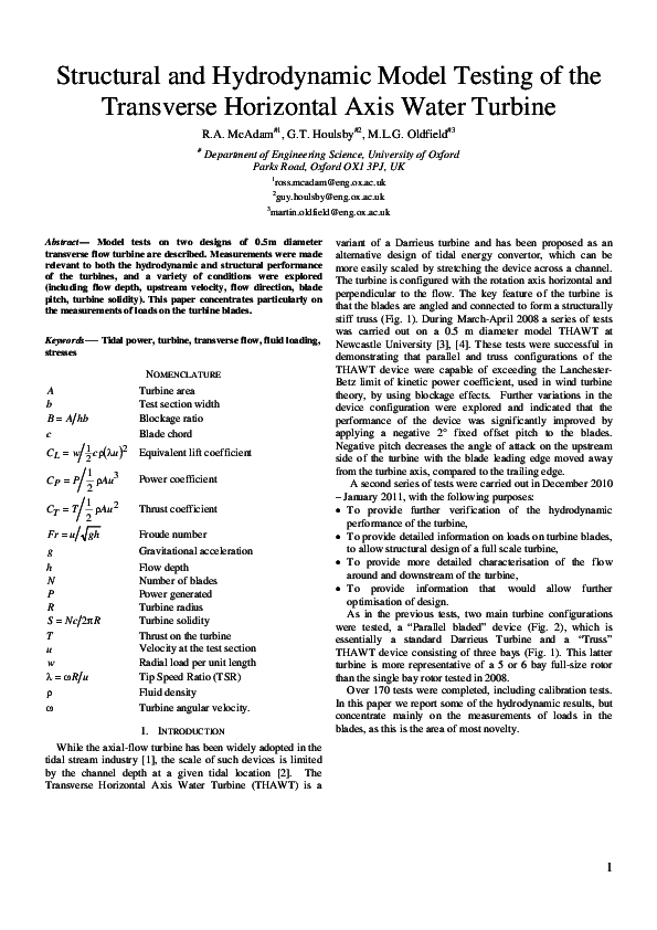 (PDF) Structural and Hydrodynamic Model Testing of the Transverse ...
