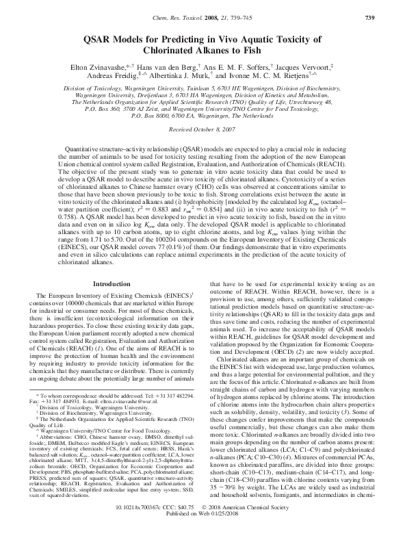(PDF) QSAR Models for Predicting in Vivo Aquatic Toxicity of ...