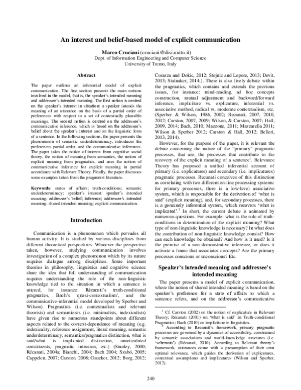 (PDF) An Interest and Belief-Based Model of Explicit Communication